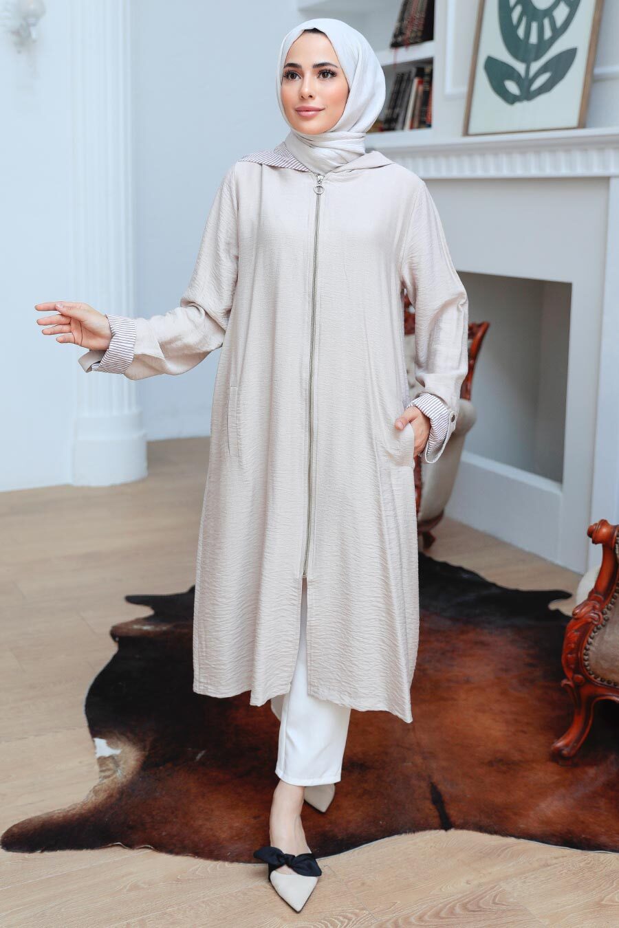 Beige Hijab Coat 4104BEJ - Neva-style.com