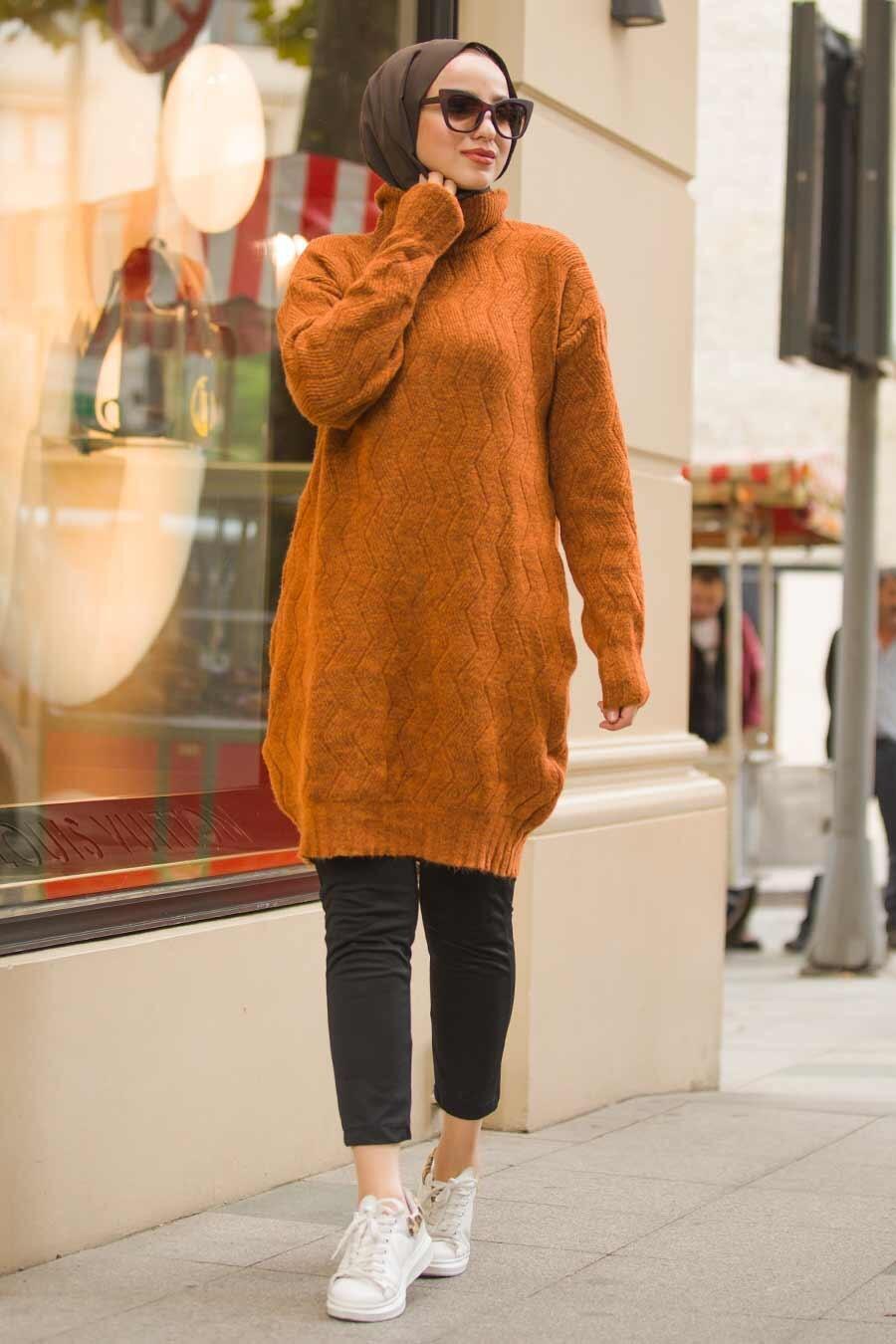 Marron Jaunatre - Neva Style - Tunique En Tricot Hijab - 15682TB ...