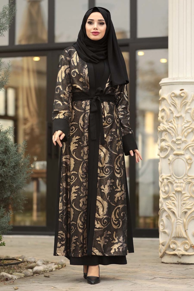 Nayla Collection - Gold Hijab Turkish Abaya 9583GOLD - Tesetturisland.com