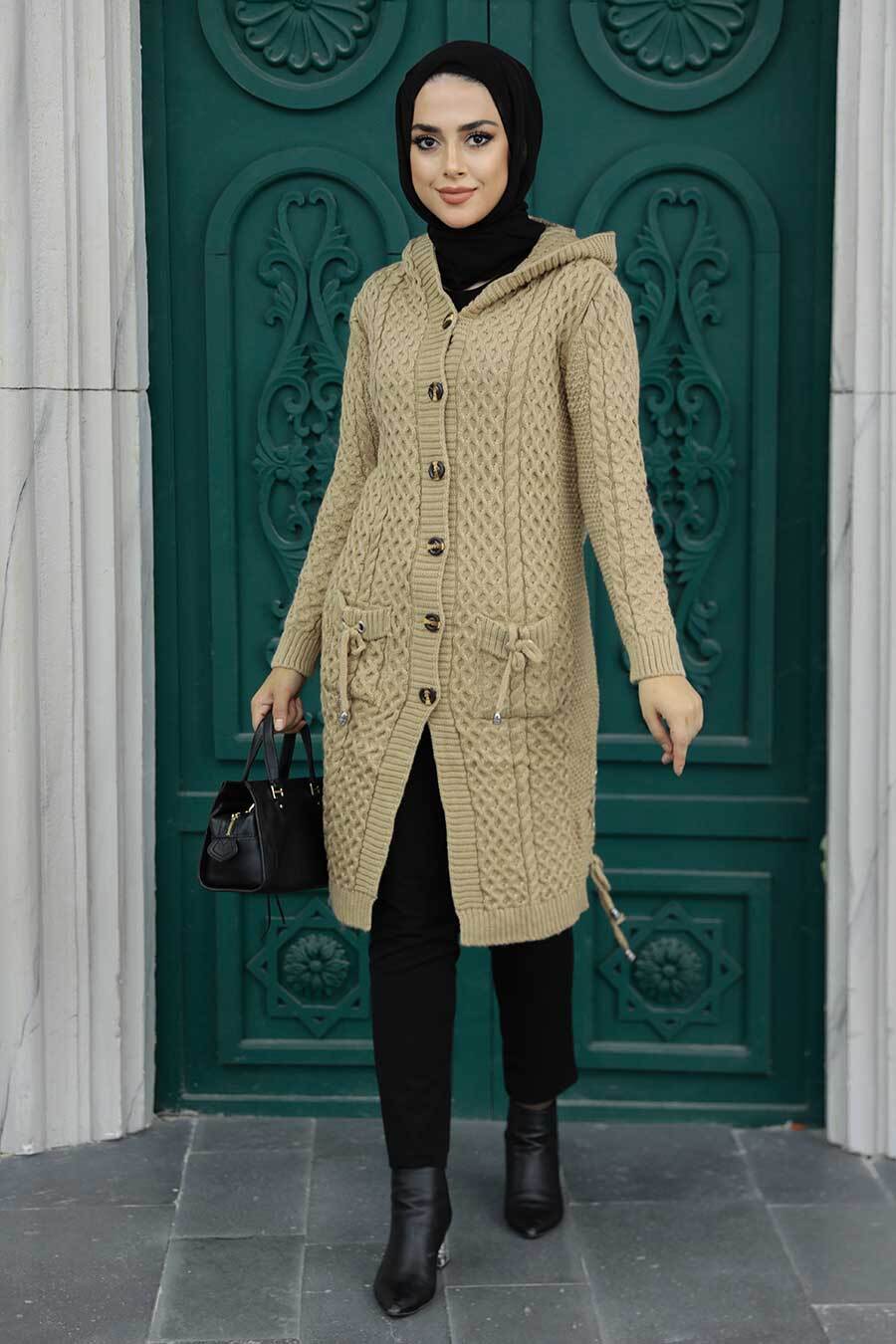 Neva Style - Biscuit Hijab Tricot Cardigan 70710BS - Tesetturisland.com